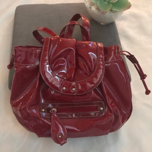 Bags | Red Patent Leather Womens Backpack Purse | Poshmark